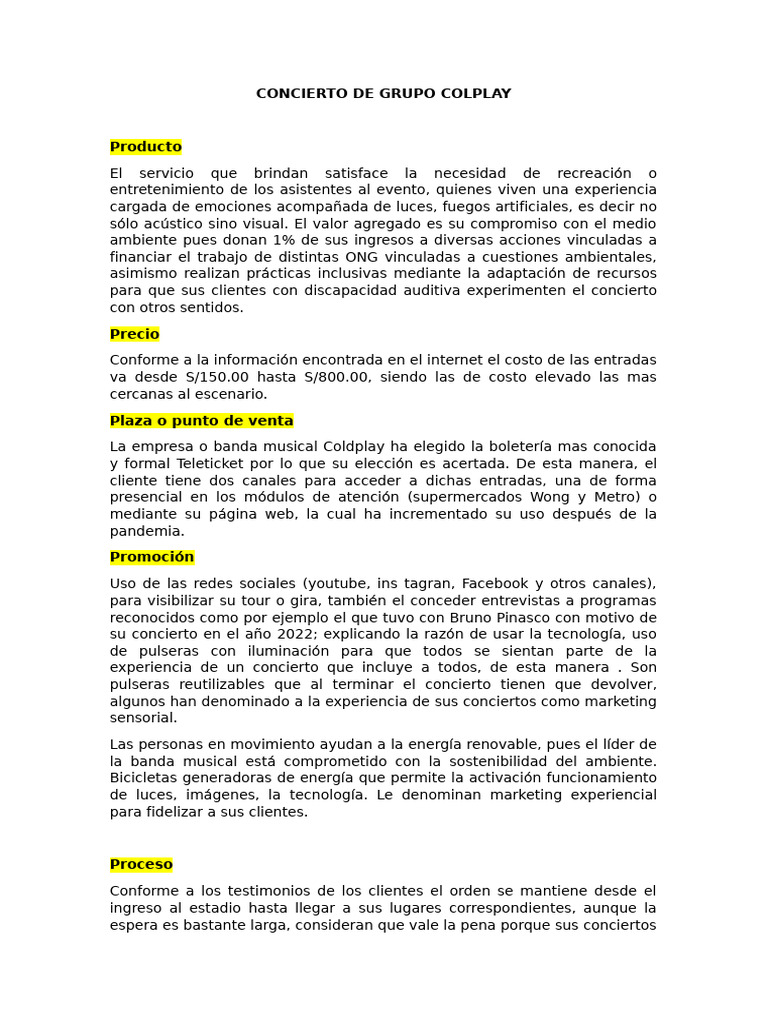 Concierto de grupo Colplay | PDF