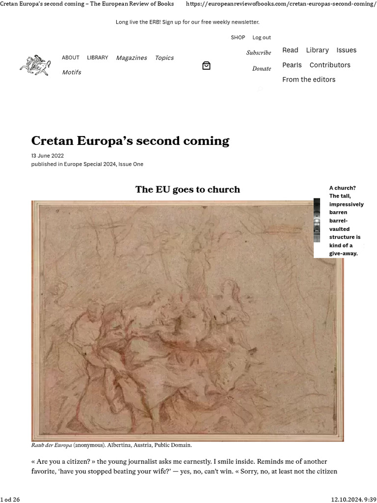 Cretan Europa’s second coming – The European Review of Books | PDF | Europe