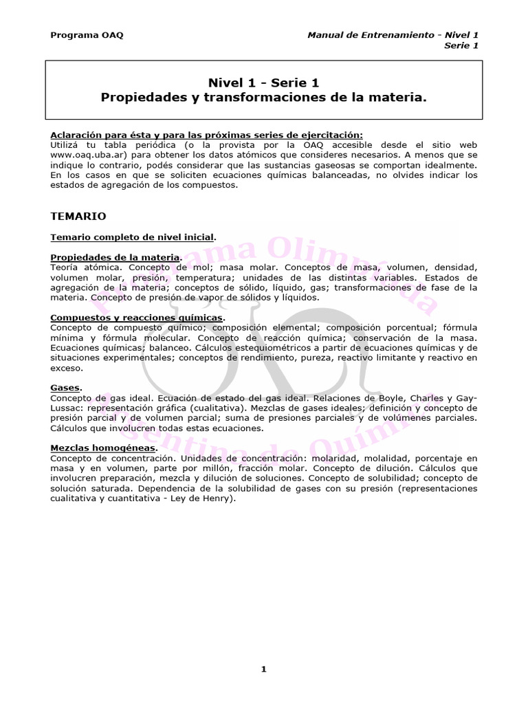 OAQ-Manual de Entrenamiento-Nivel 1-Serie 1 | PDF | Concentración | Dióxido de carbono