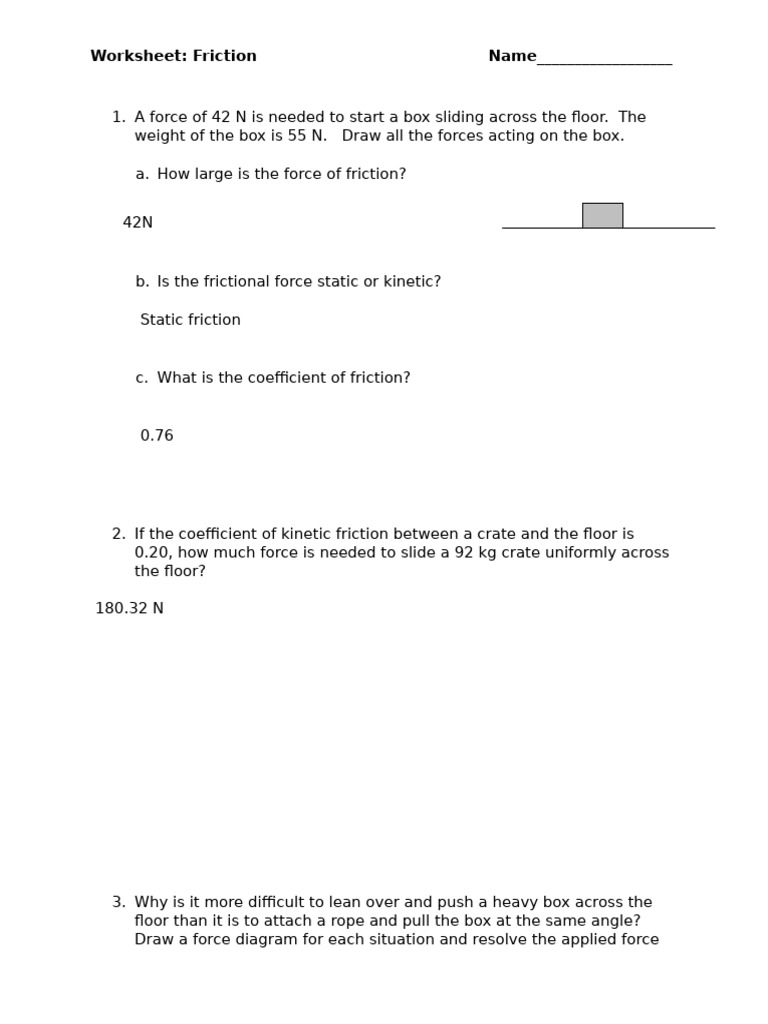 Lab - Friction (Worksheet) | PDF