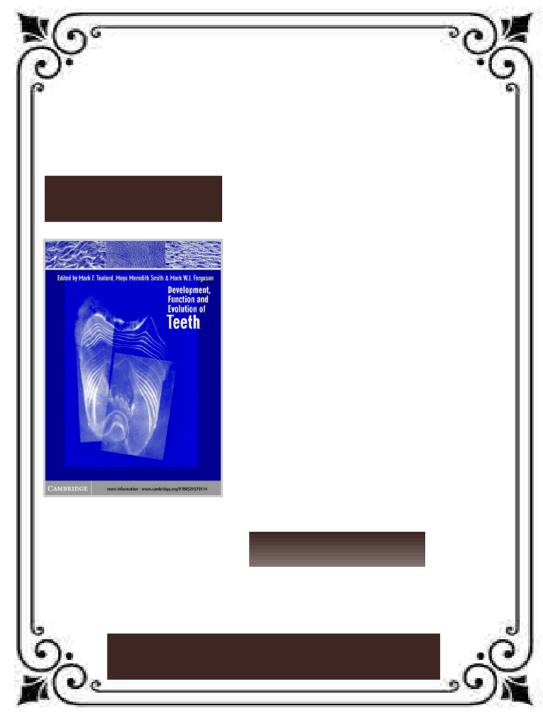 Development Function and Evolution of Teeth 1st Edition by Mark F ...