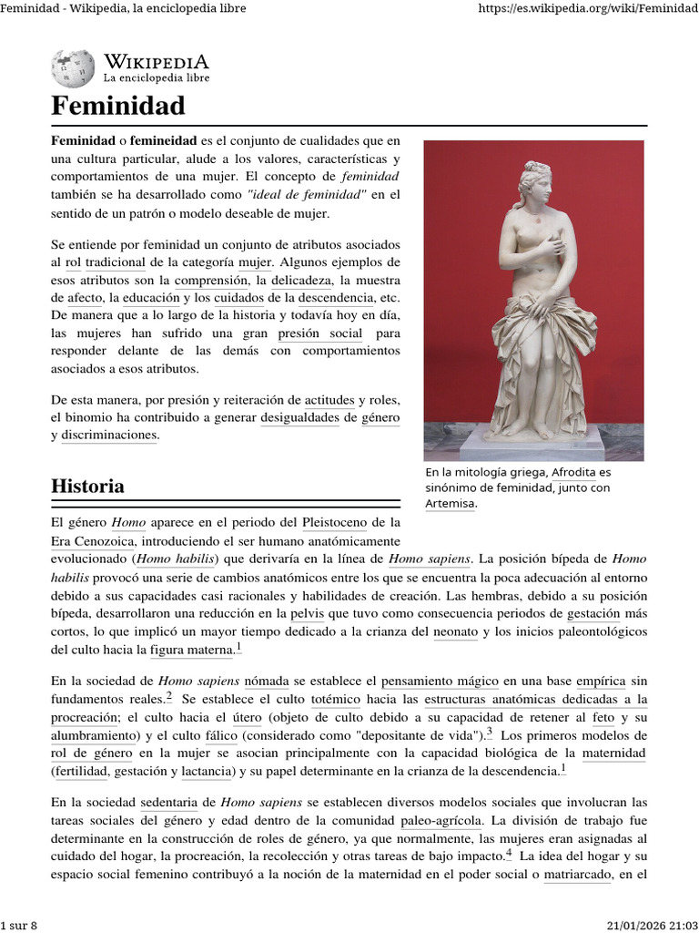 Feminidad - Wikipedia, La Enciclopedia Libre | PDF | Feminidad | Género