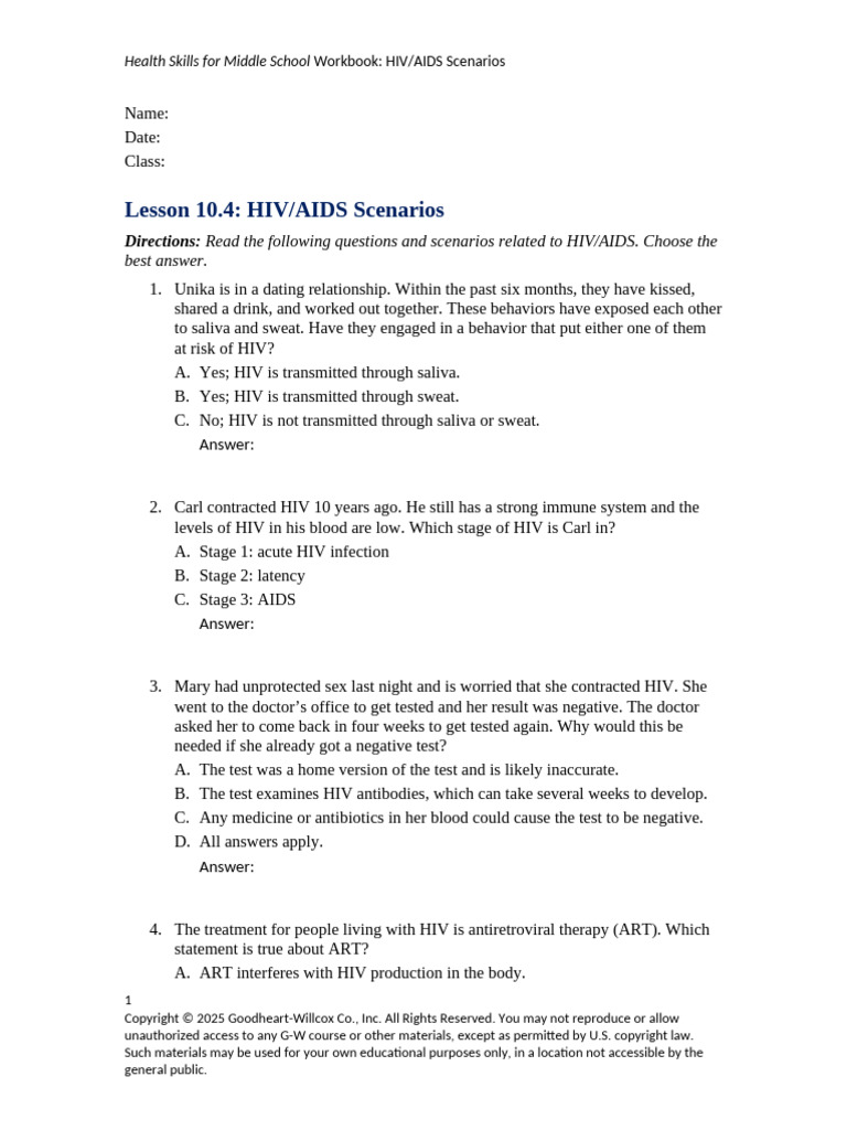 HIV/AIDS Scenarios Workbook for Students | PDF | Hiv/Aids | Hiv