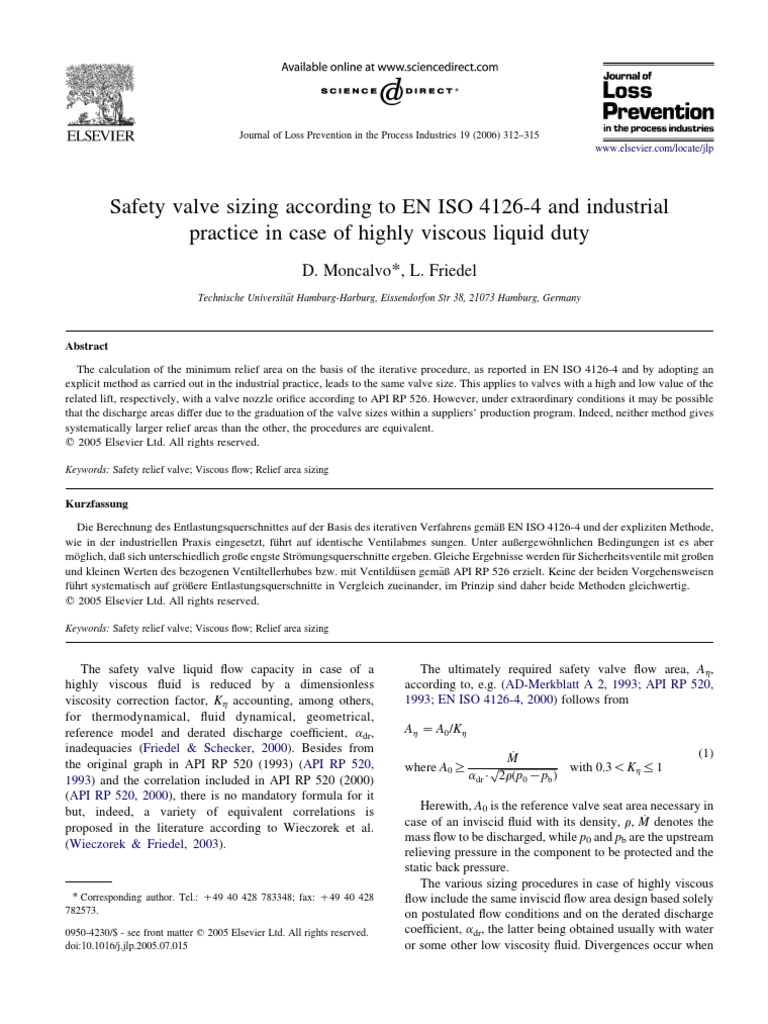 Safety Valve Sizing According To en ISO 4126-4 and Industrial Practice in Case of Highly Viscous ...