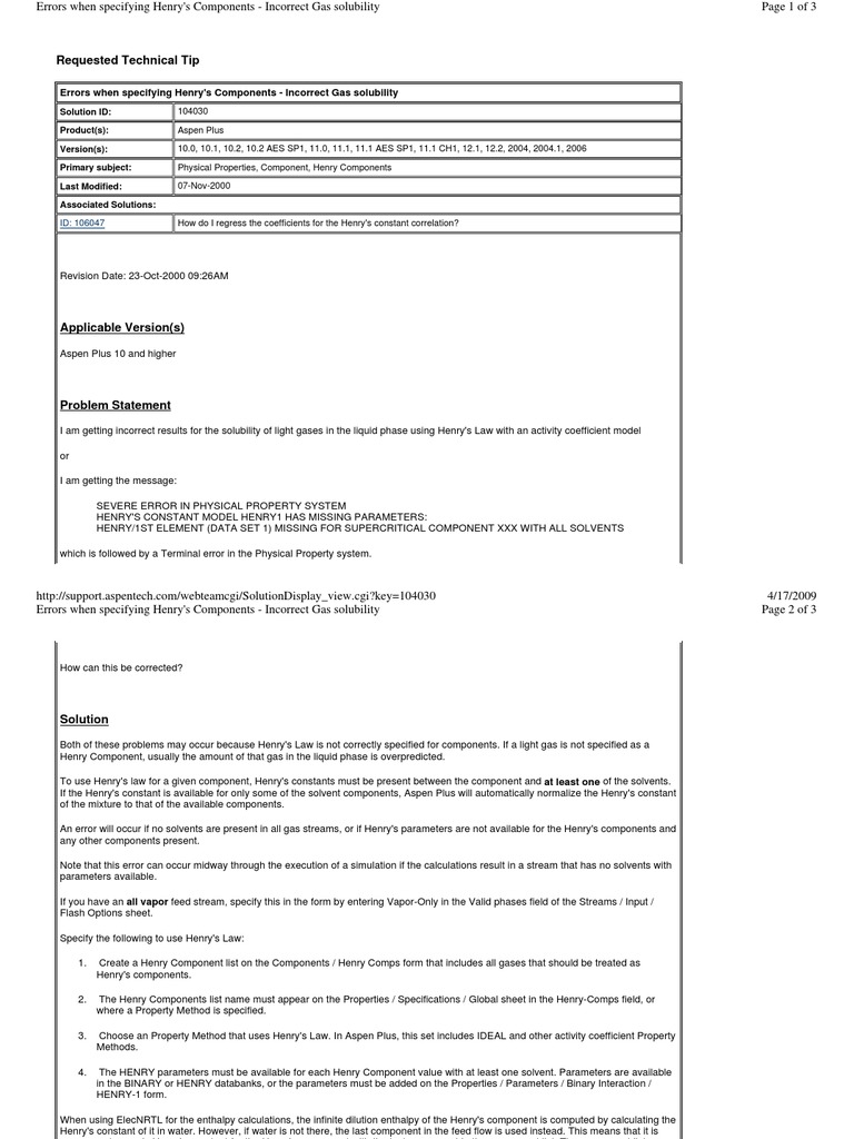 Henrys Components | PDF | Solution | Solubility