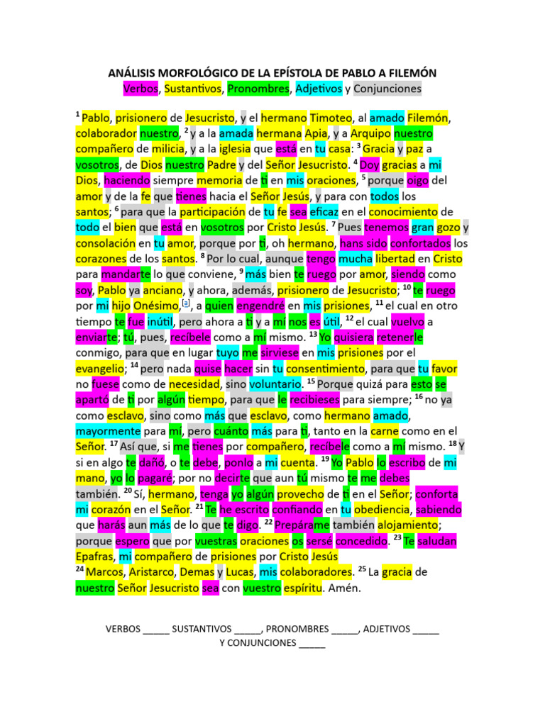 Análisis Morfológico y Sintáctico de Filemón | PDF | Epístola a Filemón ...