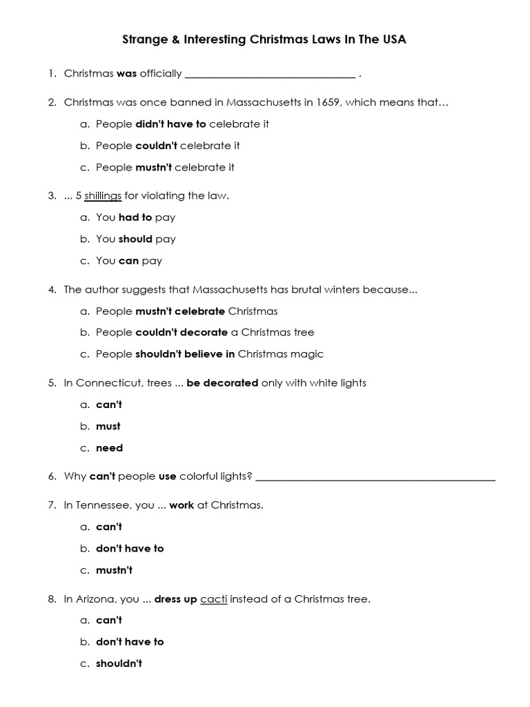 Strange & Interesting Christmas Laws in the USA | PDF