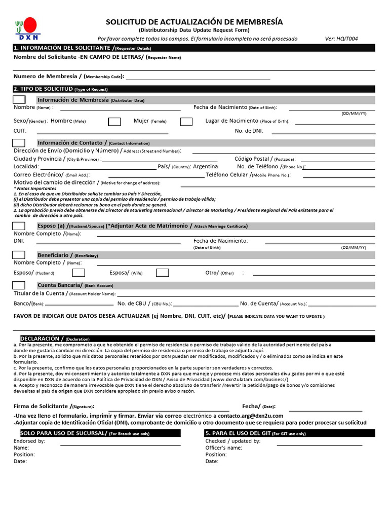 Arg Solicitud de Actualizacion de Membresia Ver HQIT004 ESP-1 | PDF