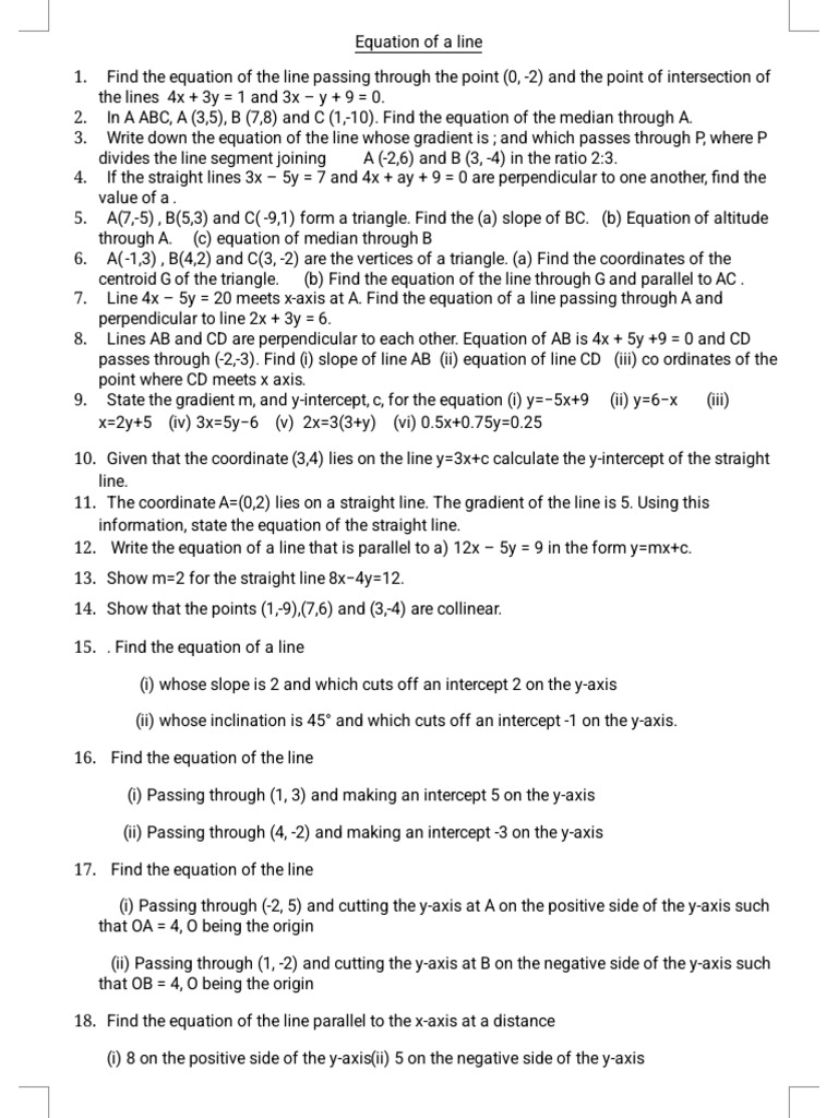 Equation of a Line - Revision | PDF | Line (Geometry) | Slope