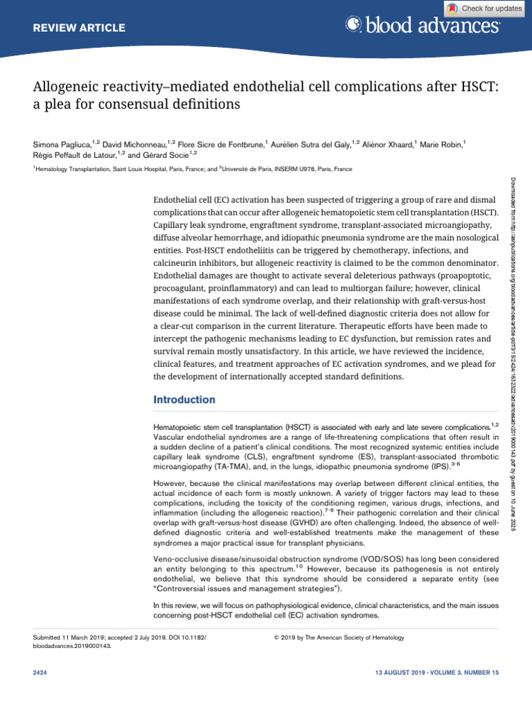 Allogeneic Reactivity–Mediated Endothelial Cell Complications After ...