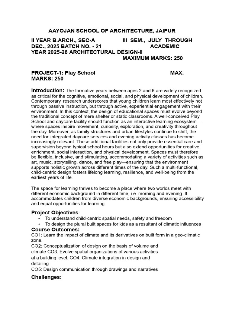 Child-Centric Play School Design Project | PDF | Concept | Learning