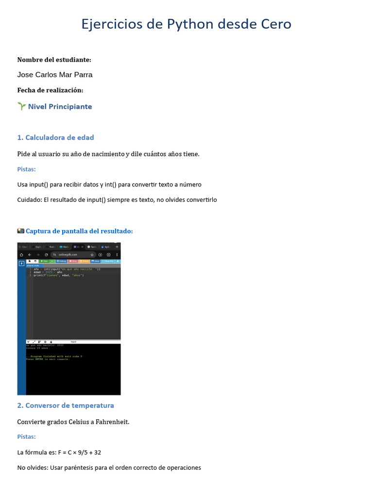 Ejercicios Python.pdf | PDF | Python (lenguaje de programación) | Informática