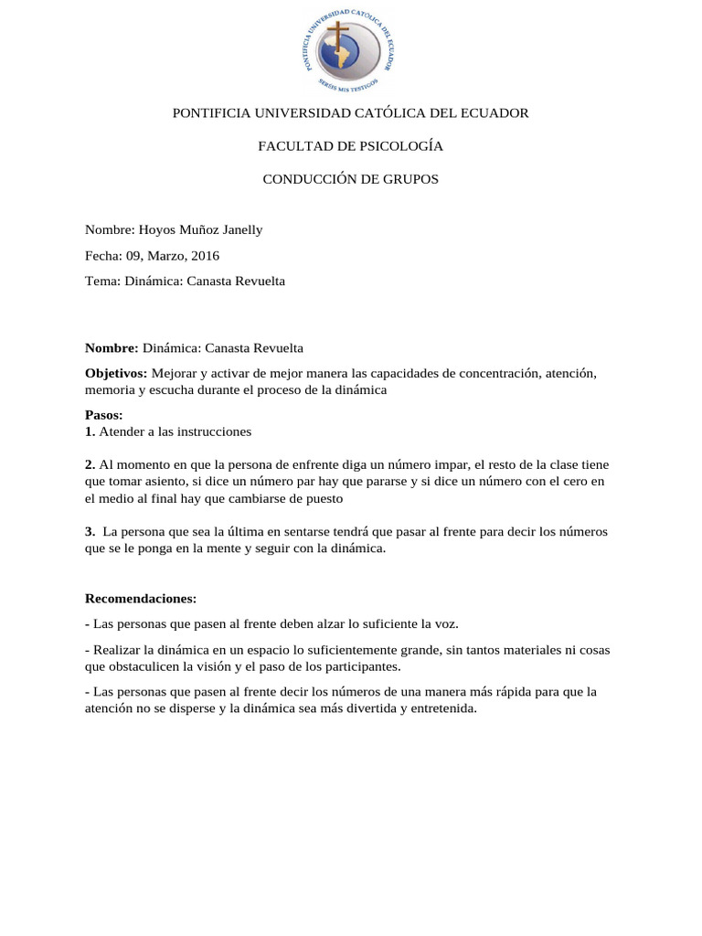 Dinámica Canasta Revuelta para Grupos | PDF