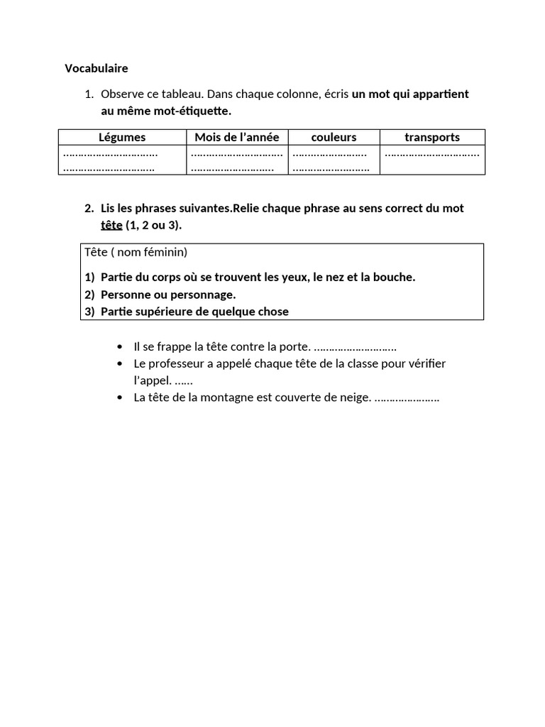 Activités de vocabulaire et sens des mots | PDF