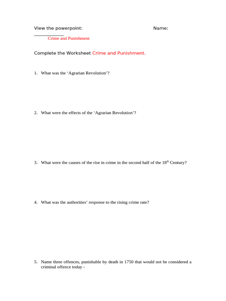 Crime and Punishment Worksheet Guide | PDF