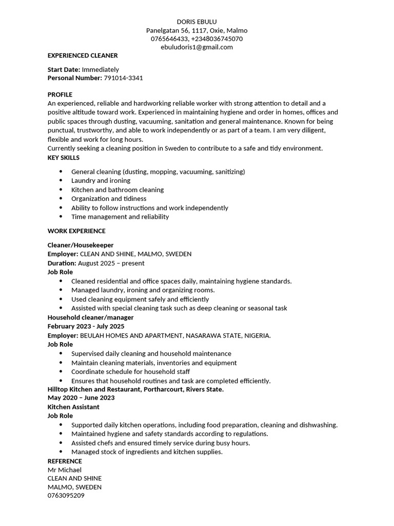 Cv Sweden c Doris | PDF