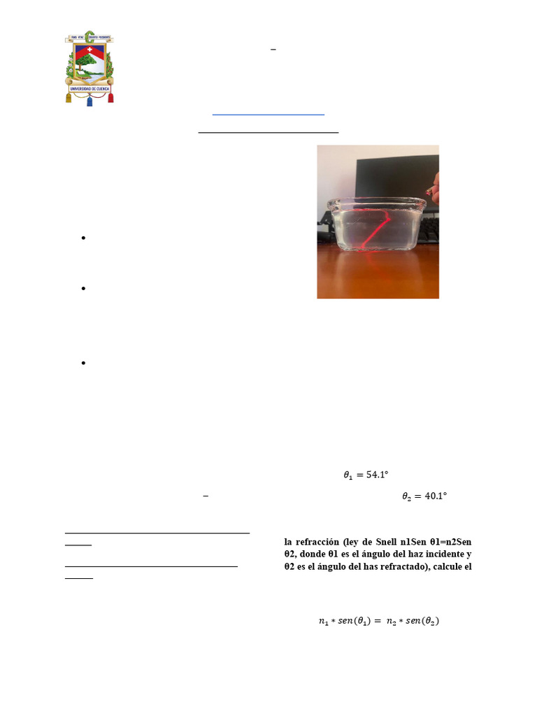 Ape 1 Reflexion y Refraccion | PDF | Refracción | Reflexión (Física)