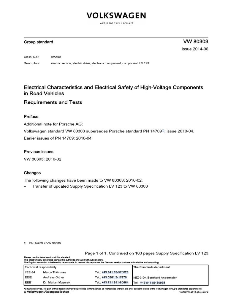 VW 80303: High-Voltage Component Standards | PDF | Direct Current ...