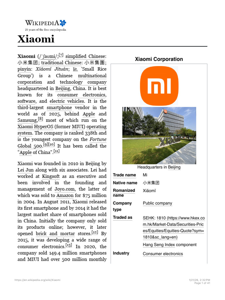 Xiaomi Corporation Overview and History | PDF | Xiaomi
