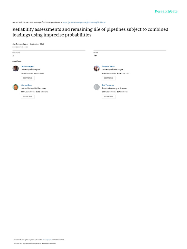 Reliability assessments and remaining life of pipelines subject to ...