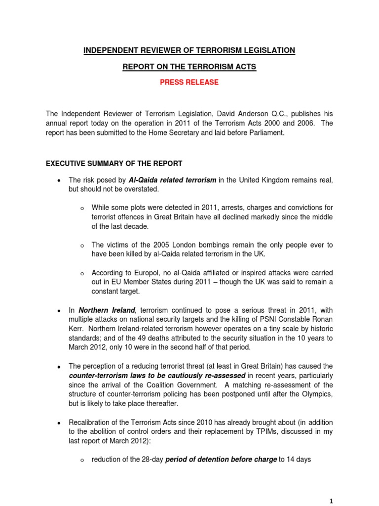 Press Terrorism Report 2012 | PDF | Counter Terrorism | United Kingdom