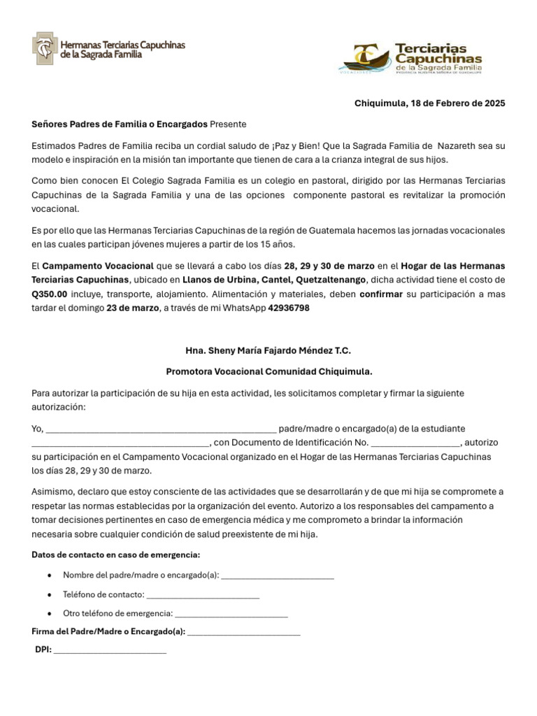 Hojas de Permiso+Retiro Vocacional | PDF