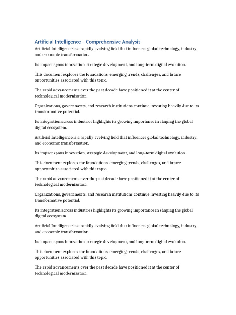 Artificial Intelligence – Comprehensive Analysis | PDF | Modernization Theory | Innovation