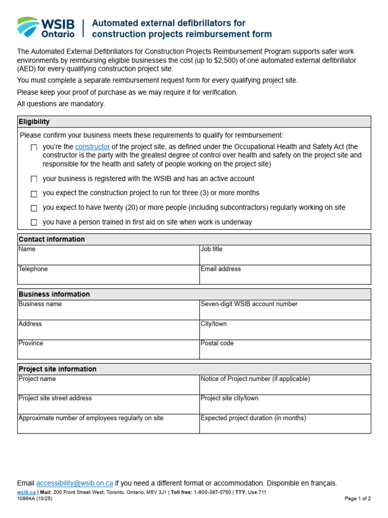 AED Reimbursement Form for Construction | PDF