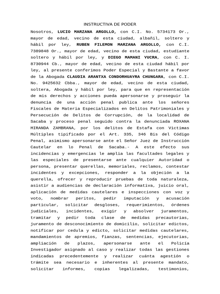 Instructiva de Poder Claudia | PDF