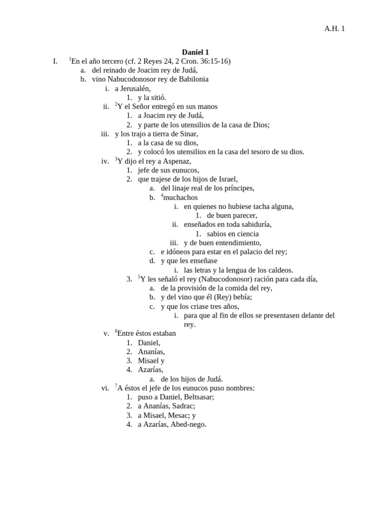 Daniel 1_Bosquejo | PDF | Daniel (figura bíblica) | Nabucodonosor Ii
