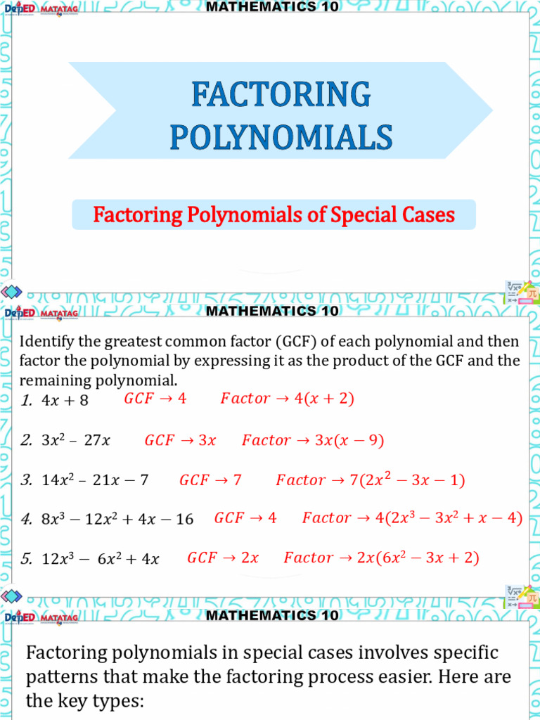REVIEW-Factoring Polynomials (1) | PDF | Factorization | Polynomial