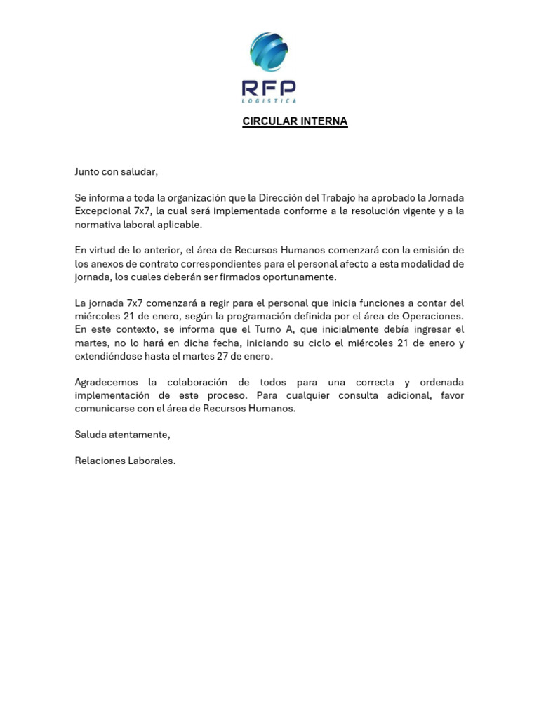 Circular Interna- Jornada Excepcional | PDF