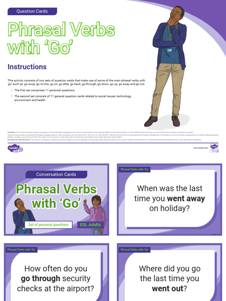 Phrasal Verbs with 'Go' Question Cards | PDF | English As A Second Or ...