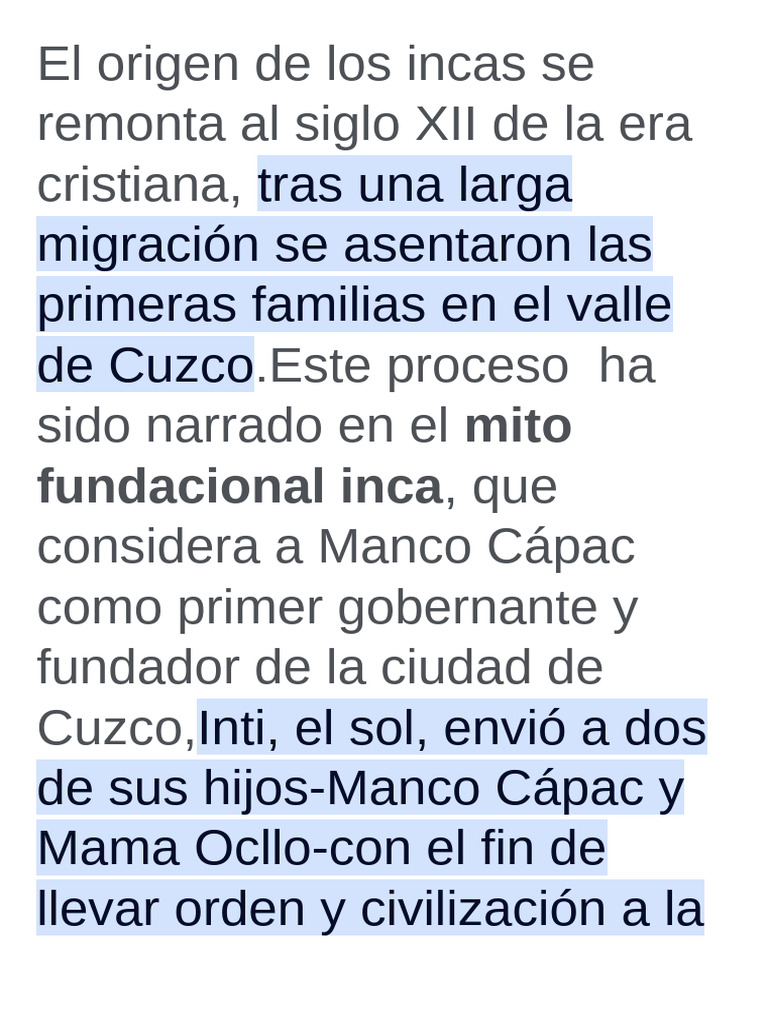 El origen de los incas | PDF | Imperio Inca