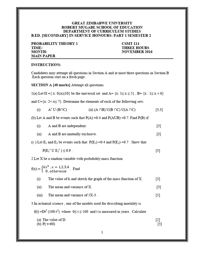 2016NOVCSMT114_(1) | PDF | Statistical Theory | Applied Mathematics