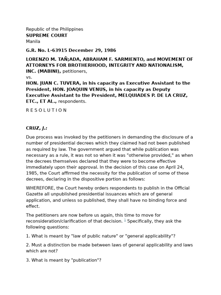 01 TANDA VS TUVERA | PDF | Statute | Due Process