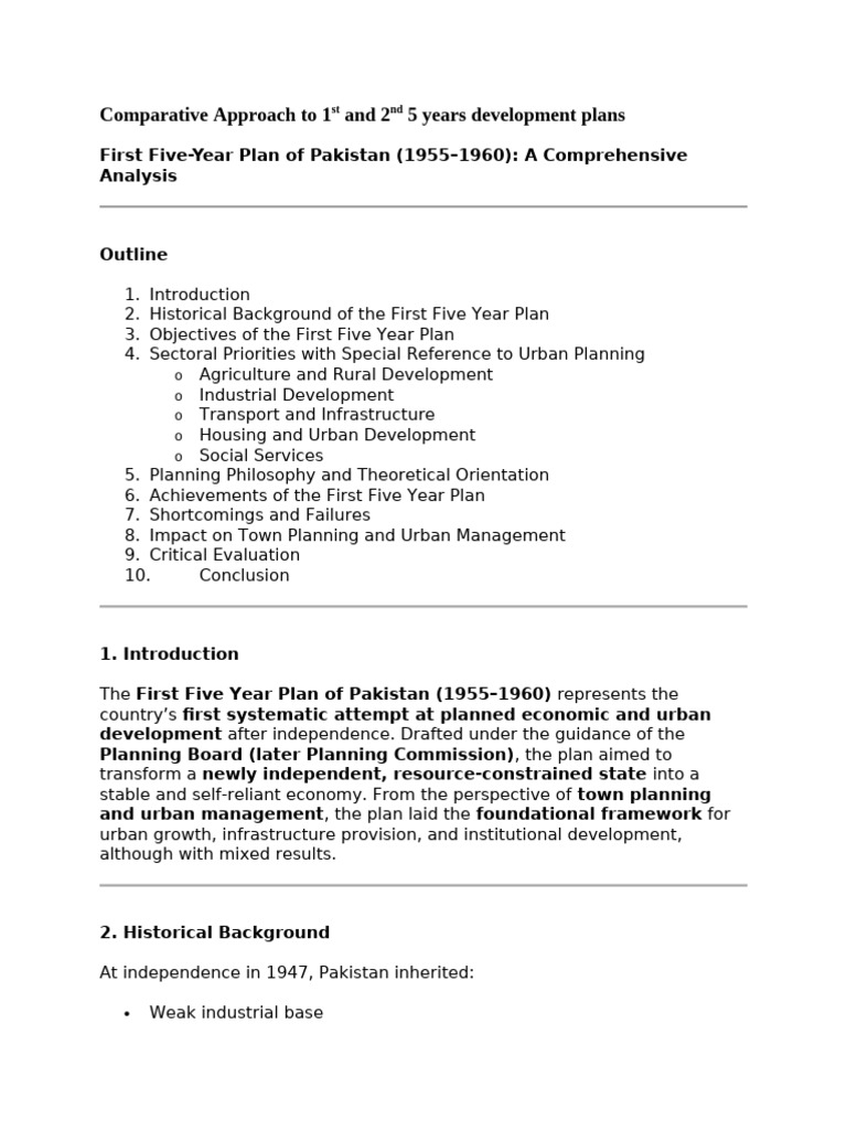 Comparative Approach to 1st and 2nd 5 Years Development Plans | PDF | Urban Planning | City