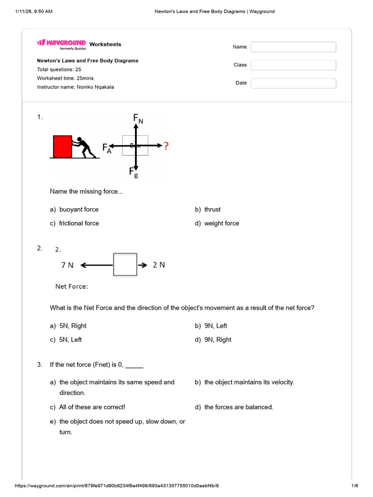 Quizizz - Newton's Laws and Free Body Diagrams | PDF | Force | Acceleration