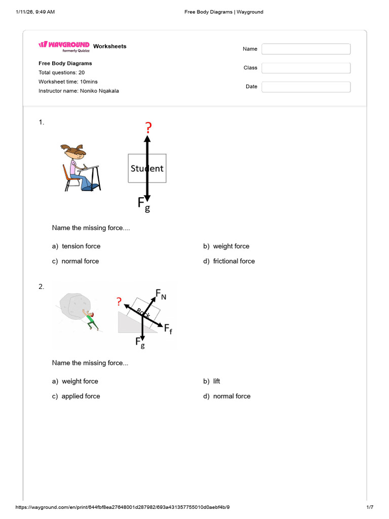 Free Body Diagram Worksheets | PDF | Force | Friction
