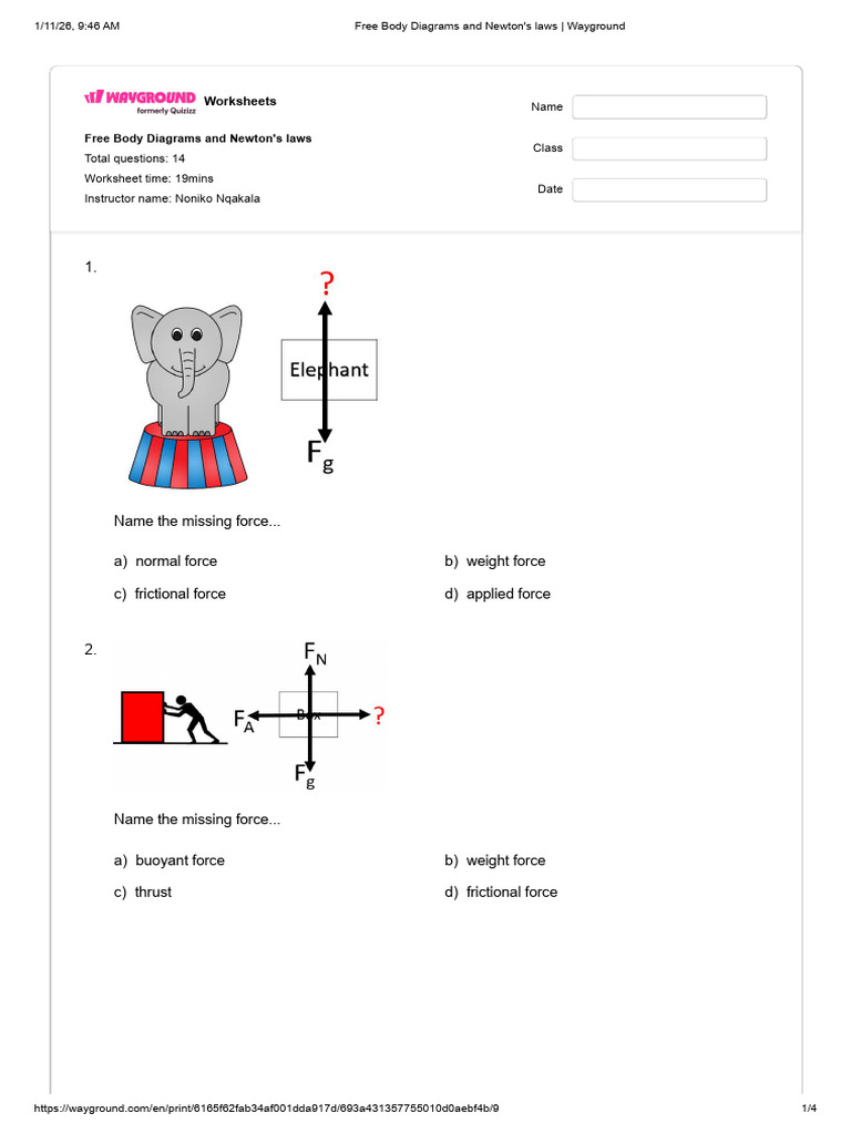 Free Body Diagrams & Newton's Laws Worksheets | PDF | Force | Rocket