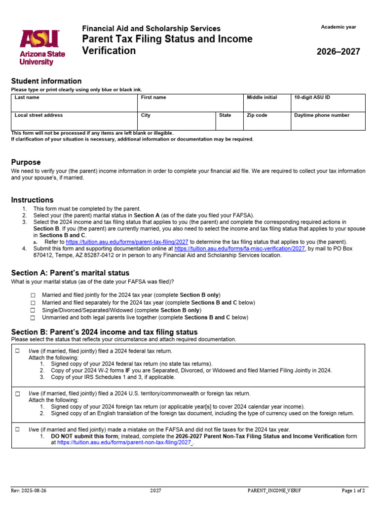 26 27 Parent Tax Filing Status and Income Verification | PDF | Taxes