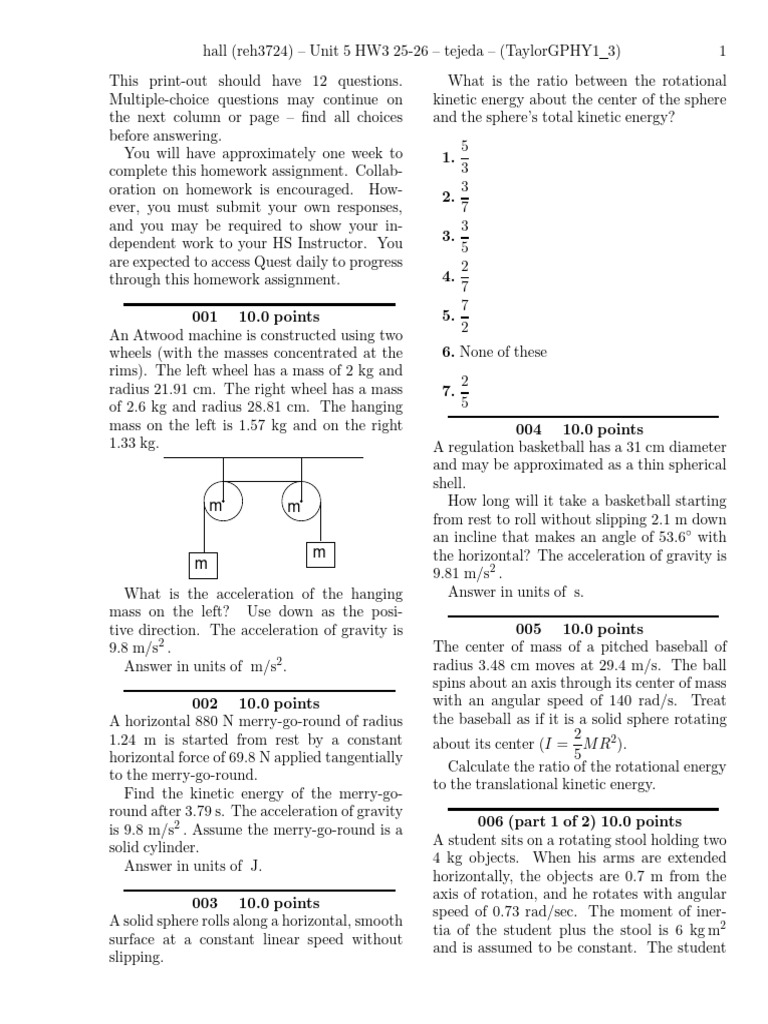 Unit 5 HW3 25-26-Problems | PDF | Rotation Around A Fixed Axis | Motion (Physics)