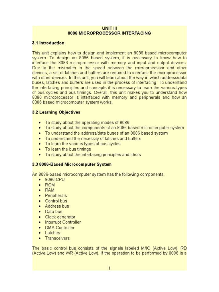 Unit III 8086 Microprocessor Interfacing | PDF | Input/Output | Central Processing Unit