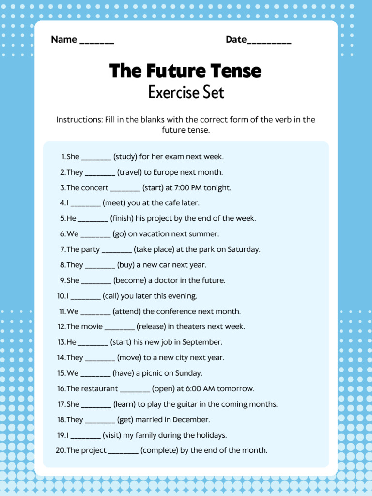 White Blue Simple the Future Tense Grammar Exercise Elementary Worksheet | PDF | Chess Openings ...