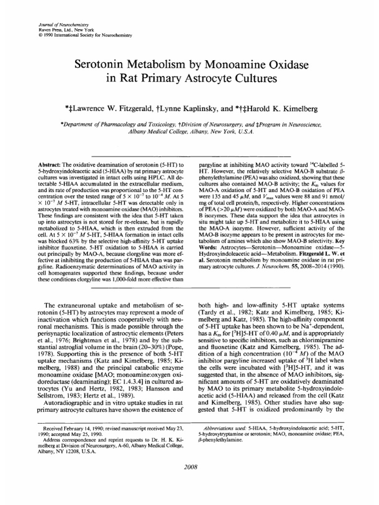 Journal of Neurochemistry - December 1990 - Fitzgerald - Serotonin ...
