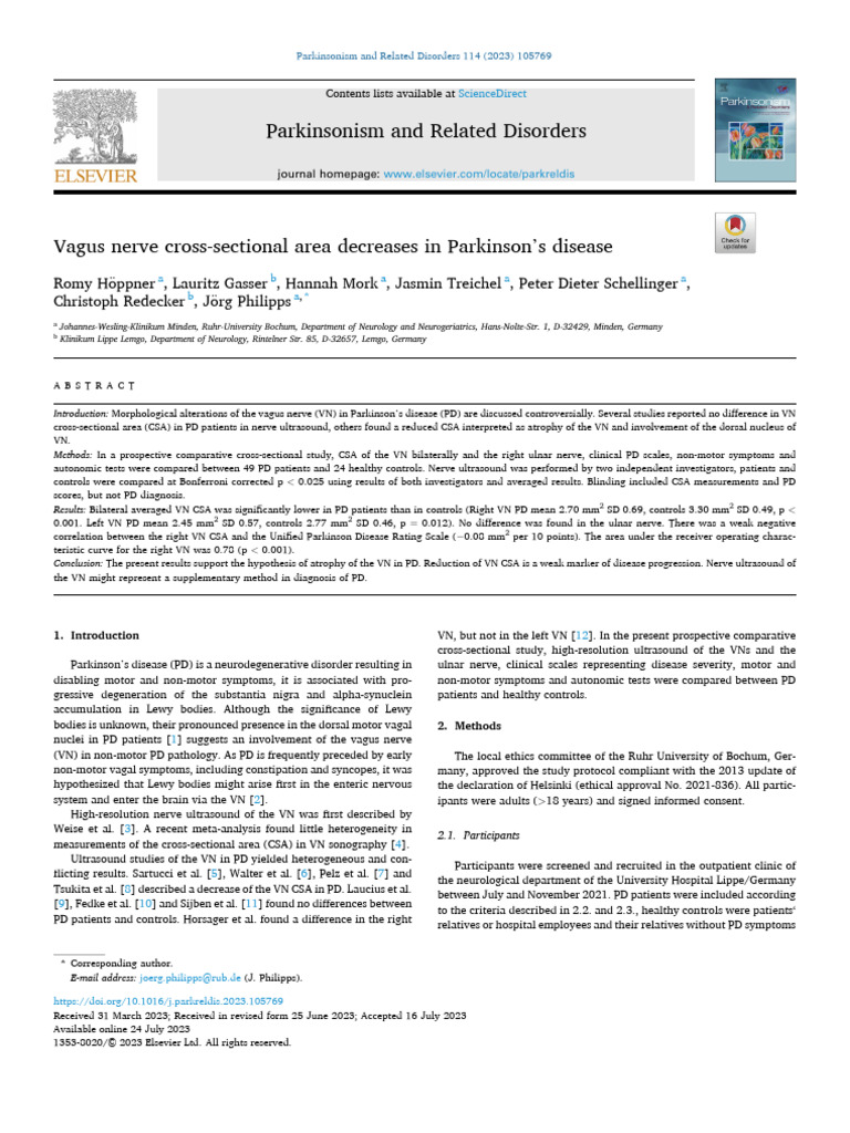 5-Vagus Nerve Cross-sectional Area Decreases in Parkinson's Disease ...