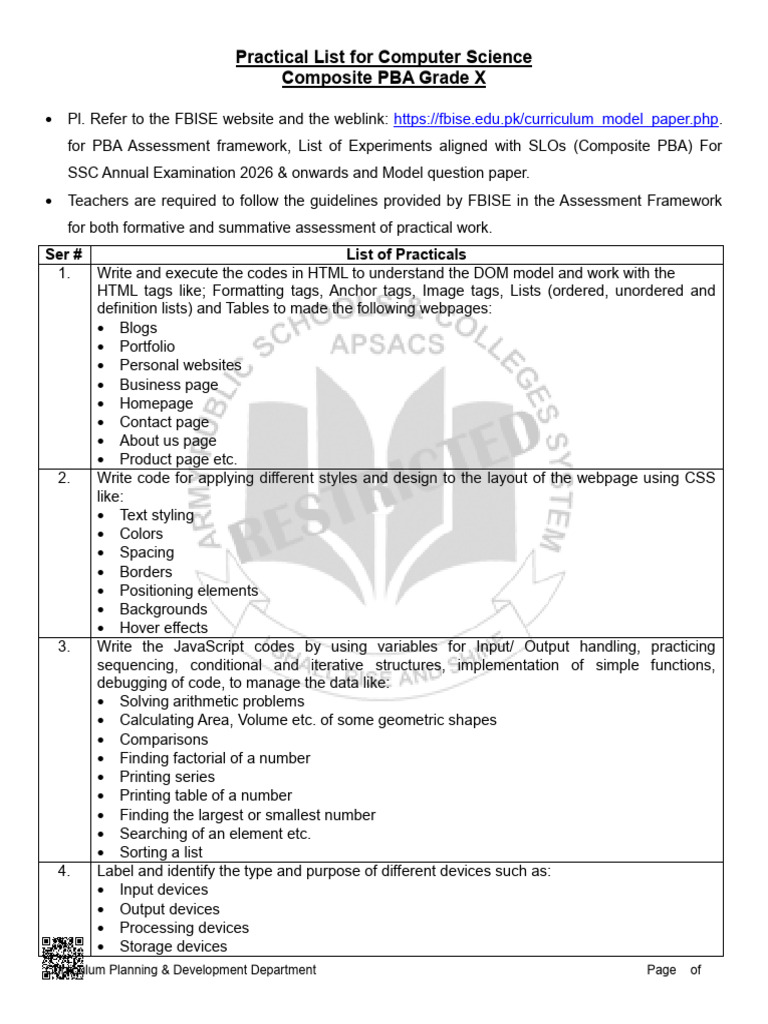 List of Practicals Computer Science Composite PBA_Class X-1 | PDF | Html Element | Html