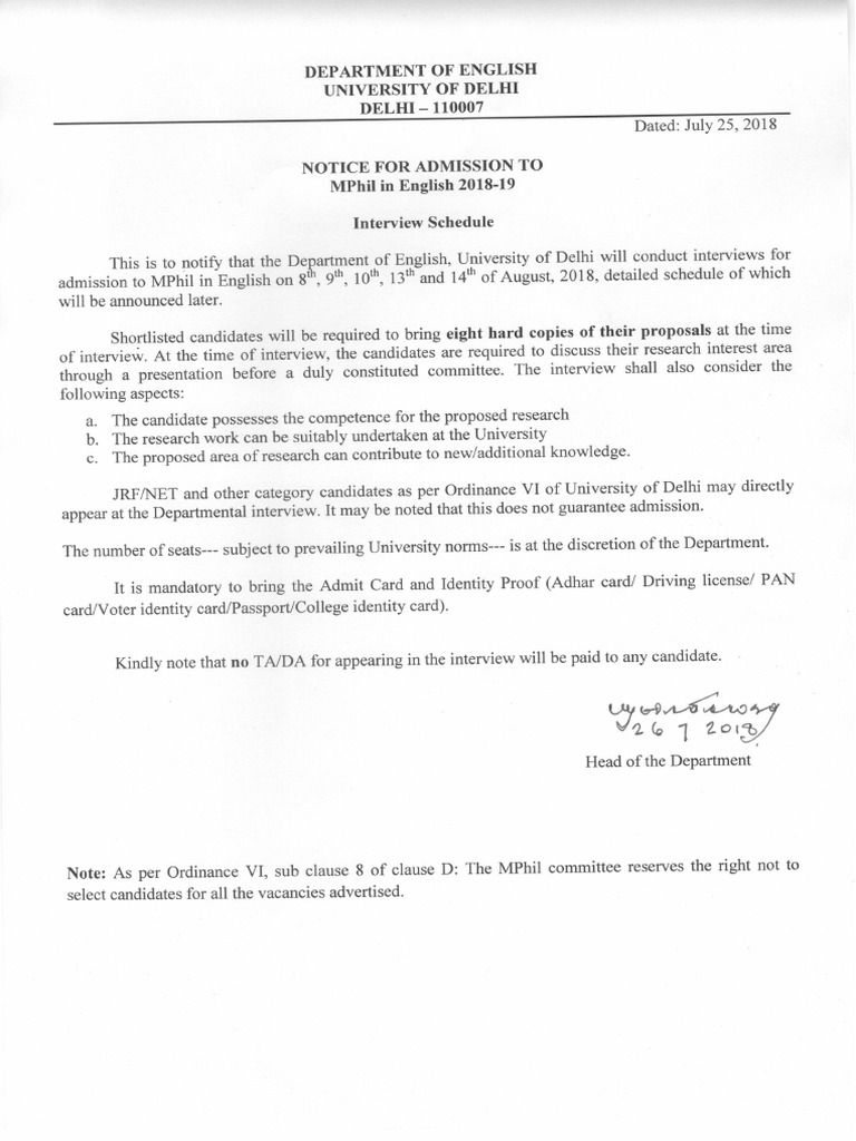 26072018 English MPhil Schedule | PDF