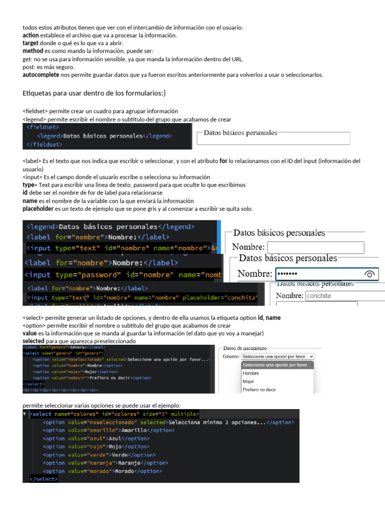 Atributos y etiquetas de formularios HTML | PDF | Informática