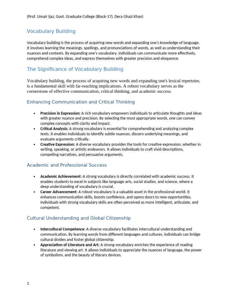 Vocabulary Building Strategies and Benefits | PDF | Semantics | Verb